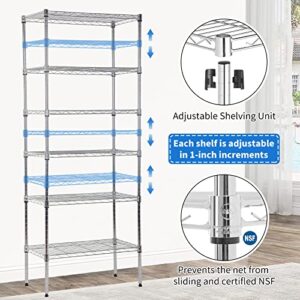 YYkokocat Metal Shelving Unit Detachable Storage Rack with 8 Leveling Feet Adjustable Storage Shelves Wire Shelves for Storage Kitchen Garage, 900LB Capacity, 59" H x 23" L x 14" D, Chrome