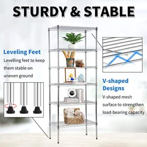 YYkokocat Metal Shelving Unit Detachable Storage Rack with 8 Leveling Feet Adjustable Storage Shelves Wire Shelves for Storage Kitchen Garage, 900LB Capacity, 59" H x 23" L x 14" D, Chrome