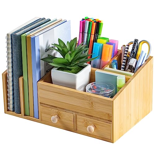 Bamboo Desk Organizer and storage,Bamboo Desk Drawer Desktop Organization Box for Office Home Toiletries Supplies Vanity,No Assembly Required