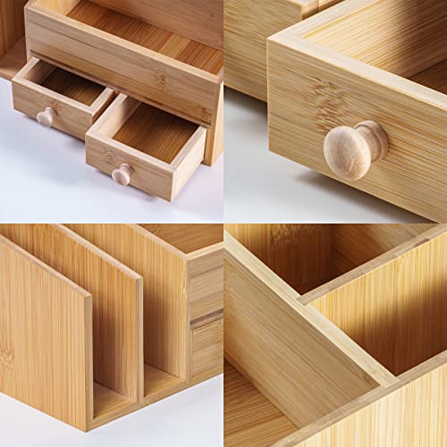 Bamboo Desk Organizer and storage,Bamboo Desk Drawer Desktop Organization Box for Office Home Toiletries Supplies Vanity,No Assembly Required