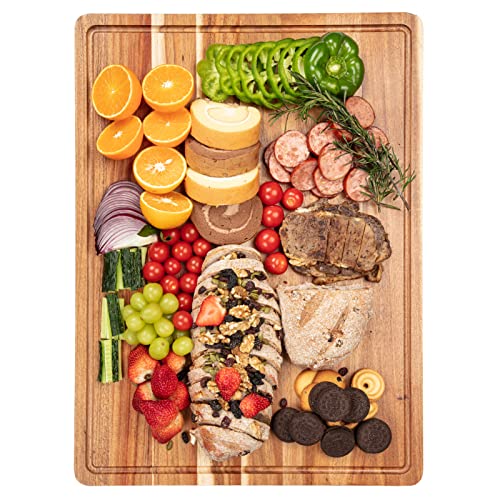 Extra Large Acacia Wood Cutting Board for Kitchen, 24 x 18 Inch Large Butcher Block Chopping Board with Juice Groove, Thick Wood Cutting Boards Carving Board for Turkey Meat Vegetables BBQ