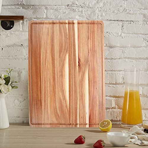 Extra Large Acacia Wood Cutting Board for Kitchen, 24 x 18 Inch Large Butcher Block Chopping Board with Juice Groove, Thick Wood Cutting Boards Carving Board for Turkey Meat Vegetables BBQ