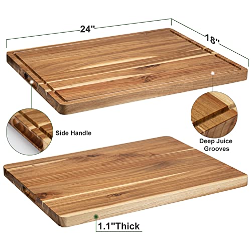 Extra Large Acacia Wood Cutting Board for Kitchen, 24 x 18 Inch Large Butcher Block Chopping Board with Juice Groove, Thick Wood Cutting Boards Carving Board for Turkey Meat Vegetables BBQ