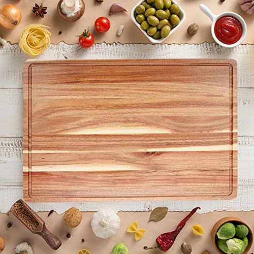 Extra Large Acacia Wood Cutting Board for Kitchen, 24 x 18 Inch Large Butcher Block Chopping Board with Juice Groove, Thick Wood Cutting Boards Carving Board for Turkey Meat Vegetables BBQ