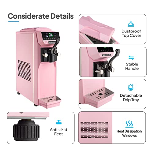 ROVSUN Soft Serve Ice Cream Machine, 4.2 Gal/H Ice Cream Maker Machine with Pre-cooling, 1.32 Gal Tank, LCD Touch Screen, 1050W Soft Serve Machine Countertop for Home, Party, Cafe, Restaurant (Pink)