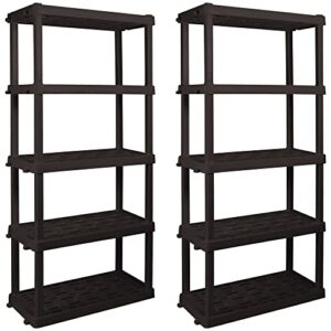 oytho 74" h x 18" d x 36" w 5 shelf plastic garage shelves, pack of 2 storage shelving units, black 750 lbs capacity