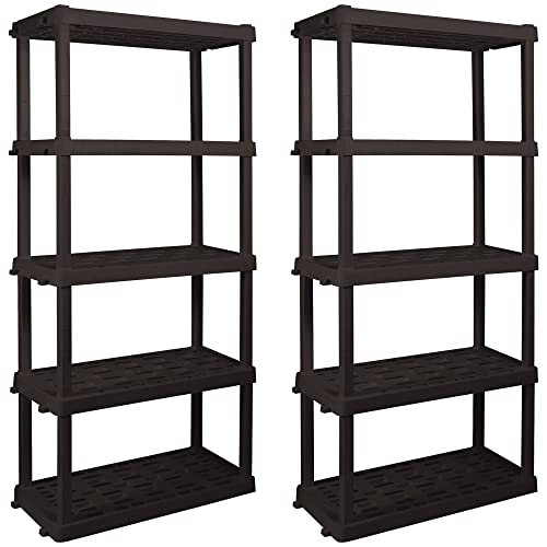 OYTHO 74" H x 18" D x 36" W 5 Shelf Plastic Garage Shelves, Pack of 2 Storage Shelving Units, Black 750 lbs Capacity