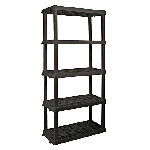 OYTHO 74" H x 18" D x 36" W 5 Shelf Plastic Garage Shelves, Pack of 2 Storage Shelving Units, Black 750 lbs Capacity