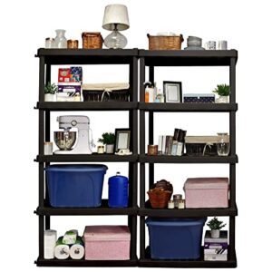 OYTHO 74" H x 18" D x 36" W 5 Shelf Plastic Garage Shelves, Pack of 2 Storage Shelving Units, Black 750 lbs Capacity