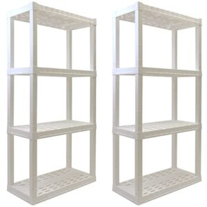 oytho 56" h x 14" d x 30" w 4 shelf plastic garage shelves, pack of 2 storage shelving units, white 400 lbs capacity