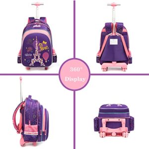 Oruiji Kids Rolling Backpack for Girls with Lunch Bag Panda Backpack with Wheels for Kids 5-7 Wheeled Schoolbag for Preschool Elementary Students Roller Schoolbag Suitcase