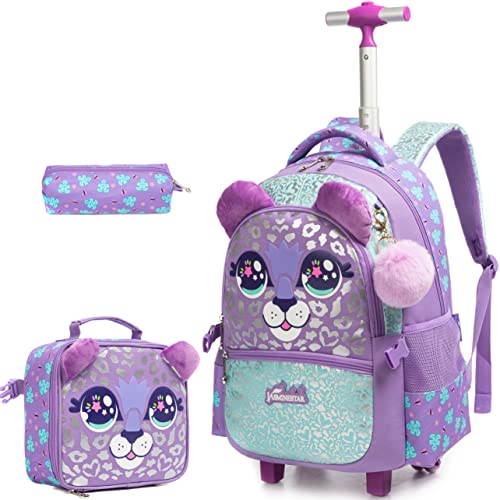 MYHSBYO Rolling Backpack for Girls Kids Backpack with Wheels Roller Backpack with Wheels Set for Elementary Students Carry on Luggage Bookbag with Roller