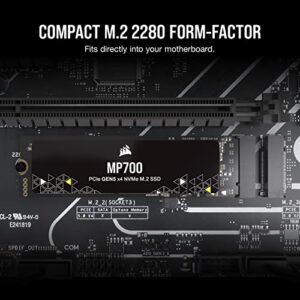 Corsair MP700 1TB PCIe Gen5 x4 NVMe 2.0 M.2 SSD – High-Density TLC NAND – Aluminum Heatsink – M.2 2280 – DirectStorage Compatible – Up to 10,000MB/sec – PCIe Gen4 & Gen3 Backwards Compatible – Black