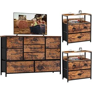 furnulem wide dresser with 9 large drawers for 55'' long tv stand and 2 nightstands with 3 drawers, small dresser with storage shelf