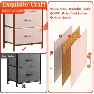 YILQQPER Dresser for Bedroom, Nightstand with 3 Drawers, Fabric Kids Dresser for Closet Organizer, Nursery, Dorm, Cute Night Stand with Sturdy Steel Frame, Leather Finish, Wood Top, Rose Gold