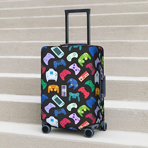 DOINBEE Kids Video Game Luggage Covers Colorful Gaming Gamer on Black Suitcase Covers for Luggage, Fun Gaming Gifts for Girls Boys, Elastic Print Baggage Case Suitcase Protector Fits 18-21 Inch