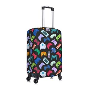 DOINBEE Kids Video Game Luggage Covers Colorful Gaming Gamer on Black Suitcase Covers for Luggage, Fun Gaming Gifts for Girls Boys, Elastic Print Baggage Case Suitcase Protector Fits 18-21 Inch