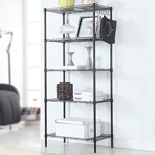 5-Shelf Highly Durable Shelving Storage Metal Organizer Wire Rack with Adjustable Shelves for Kitchen Closet Living Room No Tools Required for Assembly with a Weight Capacity of 550 lbs