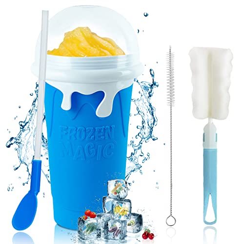 Slushy Cup Maker,Large Slushie Maker Cup 500ml,Double Layers Silicone Slushie Cup Maker Squeeze Cup,Quick Frozen Magic Slushy Maker Cup,DIY Slush Cup,Cool Stuff Gifts for Kids and Family - Azure Blue