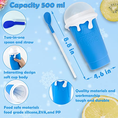 Slushy Cup Maker,Large Slushie Maker Cup 500ml,Double Layers Silicone Slushie Cup Maker Squeeze Cup,Quick Frozen Magic Slushy Maker Cup,DIY Slush Cup,Cool Stuff Gifts for Kids and Family - Azure Blue