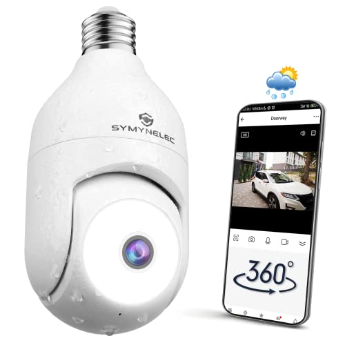 360 Light Bulb Security Camera Outdoor Weatherproof, 2K 4MP 2.4GHz Wireless WiFi Light Socket Security Cam Motion Detection Tracking Color Night Vision 2 Way Talk Easy Install Works with Alexa Google