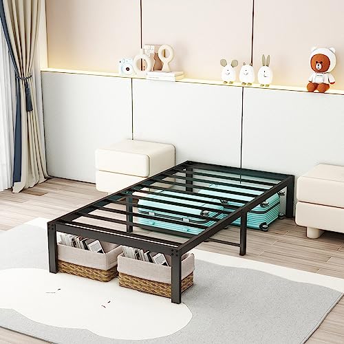 JUISSANO 14 Inch Twin Bed Frames, Metal Platform Bed Frame Twin Size, Mattress Support, No Box Spring Needed, Black