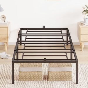 Amyove Twin Size Bed Frame, Metal Twin Platform Bed Frame with 3 in 1 Steel Support, 14 Inch No Box Spring Needed Easy to Assemble Black Mattress Foundation - Twin