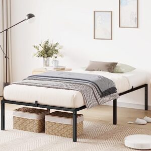 Amyove Twin Size Bed Frame, Metal Twin Platform Bed Frame with 3 in 1 Steel Support, 14 Inch No Box Spring Needed Easy to Assemble Black Mattress Foundation - Twin