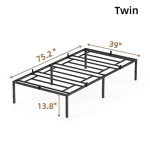 Amyove Twin Size Bed Frame, Metal Twin Platform Bed Frame with 3 in 1 Steel Support, 14 Inch No Box Spring Needed Easy to Assemble Black Mattress Foundation - Twin