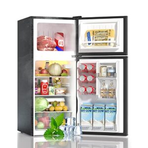 bangson small fridge with freezer, 4.0 cu.ft, samll refrigerator with freezer, 5 settings temperature adjustable, 2 doors, compact fridge for apartment bedroom dorm and office, black