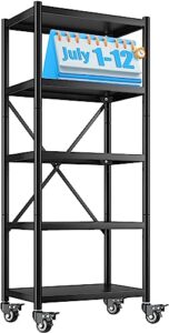 reibii storage shelves for storage with wheels 1160lbs heavy duty metal shelving unit rolling adjustable 5-tier pantry shelves kitchen shelves garage shelving utility (1)