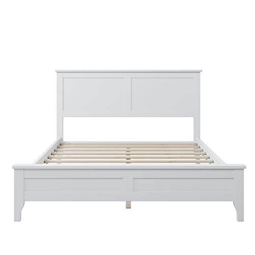 MERITLINE Full Size Platform Bed Frame with Headboard/Solid Wood Foundation with Wood Slat Support/No Box Spring Needed/Easy Assembly (White)