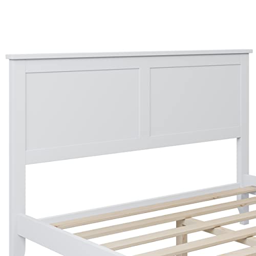 MERITLINE Full Size Platform Bed Frame with Headboard/Solid Wood Foundation with Wood Slat Support/No Box Spring Needed/Easy Assembly (White)