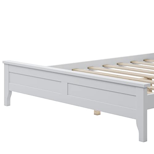 MERITLINE Full Size Platform Bed Frame with Headboard/Solid Wood Foundation with Wood Slat Support/No Box Spring Needed/Easy Assembly (White)