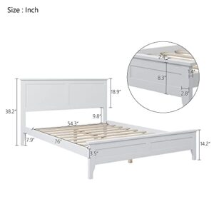 MERITLINE Full Size Platform Bed Frame with Headboard/Solid Wood Foundation with Wood Slat Support/No Box Spring Needed/Easy Assembly (White)