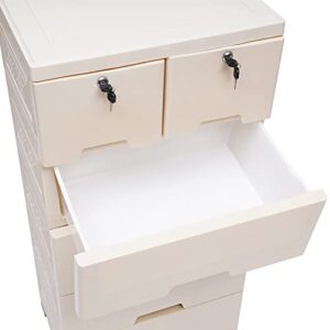 CNCEST Plastic Storage Cabinet with Lock Locker with 6 Drawers Storage Clothes Toys Books Plastic Storage Dresser Closet Drawers Beige