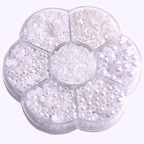 5900 Pcs Half Pearls for Crafts White Nail Pearls for Nail Art Falt Back Pearls for Makeup Craft Pearls for Artists Creative DIY Flatback Pearls for Nails（2/3/4/5/6/8/10mm）