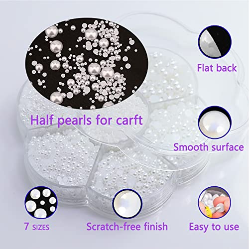 5900 Pcs Half Pearls for Crafts White Nail Pearls for Nail Art Falt Back Pearls for Makeup Craft Pearls for Artists Creative DIY Flatback Pearls for Nails（2/3/4/5/6/8/10mm）