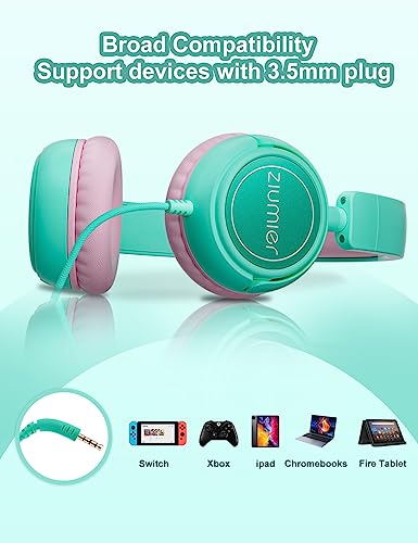 ZIUMIER Kids Headphones Wired, Headphones for Kids with Microphone for Boys Girls, 85dB/ 94dB Volume Limited, Foldable Toddler Headphones for School Airplane Travel,iPad, Fire Tablet, Kindle