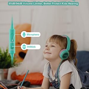 ZIUMIER Kids Headphones Wired, Headphones for Kids with Microphone for Boys Girls, 85dB/ 94dB Volume Limited, Foldable Toddler Headphones for School Airplane Travel,iPad, Fire Tablet, Kindle