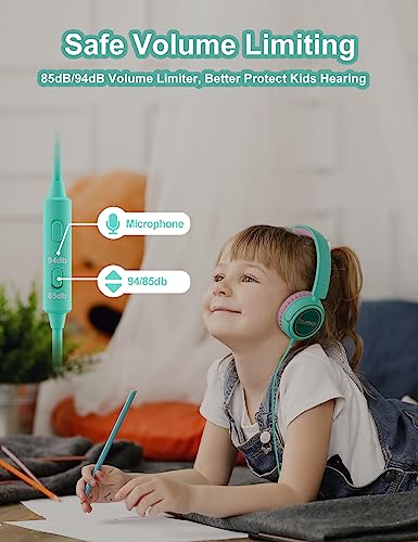 ZIUMIER Kids Headphones Wired, Headphones for Kids with Microphone for Boys Girls, 85dB/ 94dB Volume Limited, Foldable Toddler Headphones for School Airplane Travel,iPad, Fire Tablet, Kindle