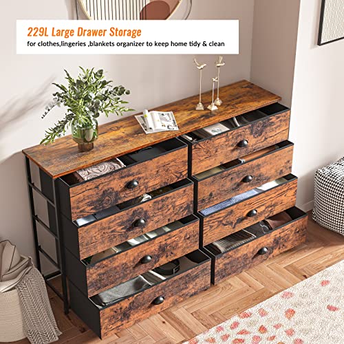 Furologee 2 Nightstands with 3 Drawers, Small Dresser with Storage Shelf, Bedside Table/Closet Organizer and 8 Drawer Dresser Wide 47'' Long, Storage Chest of Drawer for 55'' TV Stand