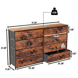 Furologee 2 Nightstands with 3 Drawers, Small Dresser with Storage Shelf, Bedside Table/Closet Organizer and 8 Drawer Dresser Wide 47'' Long, Storage Chest of Drawer for 55'' TV Stand