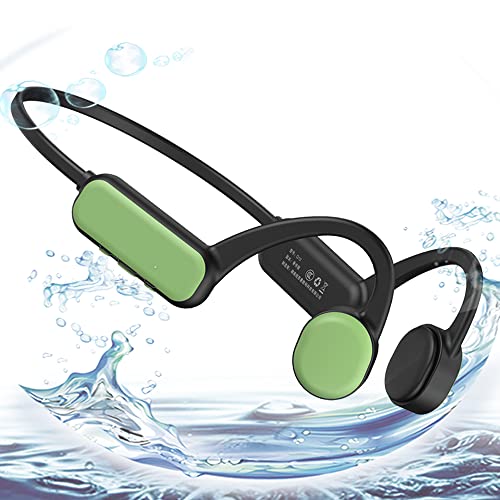 AYI Swim Headphones True Bone Conduction Open Ear Headset MP3 Player Built-in 16G Memory IP68 Underwater Waterproof Stereo Bluetooth Earphone for Driving Bicycling Running Skiing-Green