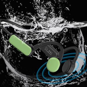 AYI Swim Headphones True Bone Conduction Open Ear Headset MP3 Player Built-in 16G Memory IP68 Underwater Waterproof Stereo Bluetooth Earphone for Driving Bicycling Running Skiing-Green