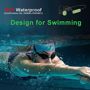 AYI Swim Headphones True Bone Conduction Open Ear Headset MP3 Player Built-in 16G Memory IP68 Underwater Waterproof Stereo Bluetooth Earphone for Driving Bicycling Running Skiing-Green