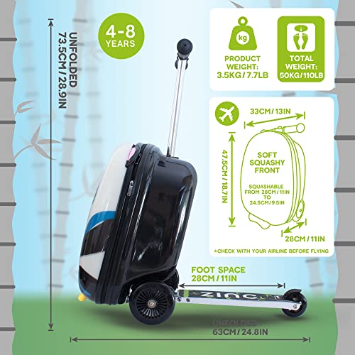 FLYTE 18 Inch Midi Kids Luggage Scooter Suitcase - Penni the Panda, Hardshell, Ride On with Wheels, 2-in-1, 25 Litre Capacity