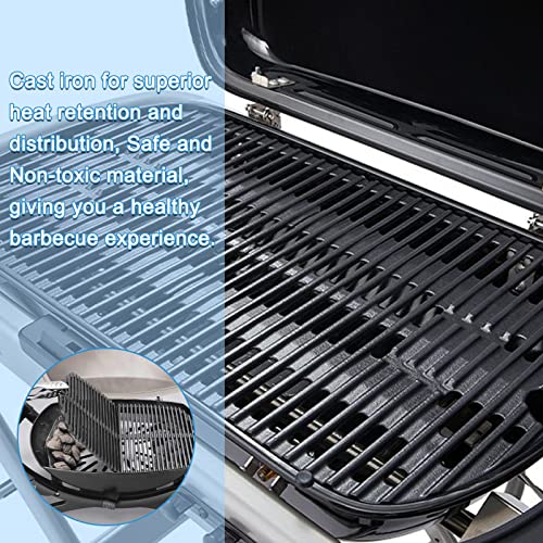 Adviace 6558 Cast Iron Griddle Plate and 7644/7582 Cast Iron Grill Grates for Weber Q100, Q120, Q140, Q1000, Q1200, Q1400 Grill Parts Accessories, 12.6 x 8.6 Inch Griddle, 17 x 12.7 Inch Grates.