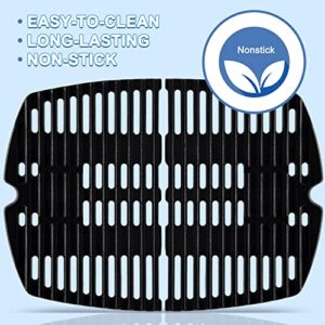 Adviace 6558 Cast Iron Griddle Plate and 7644/7582 Cast Iron Grill Grates for Weber Q100, Q120, Q140, Q1000, Q1200, Q1400 Grill Parts Accessories, 12.6 x 8.6 Inch Griddle, 17 x 12.7 Inch Grates.