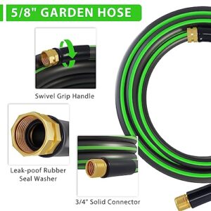 SnugNiture Garden Hose 10 ft x 5/8", Heavy Duty, Light Weight, Flexible Water Hose with 3/4'' Solid Fittings for All-Weather Outdoor